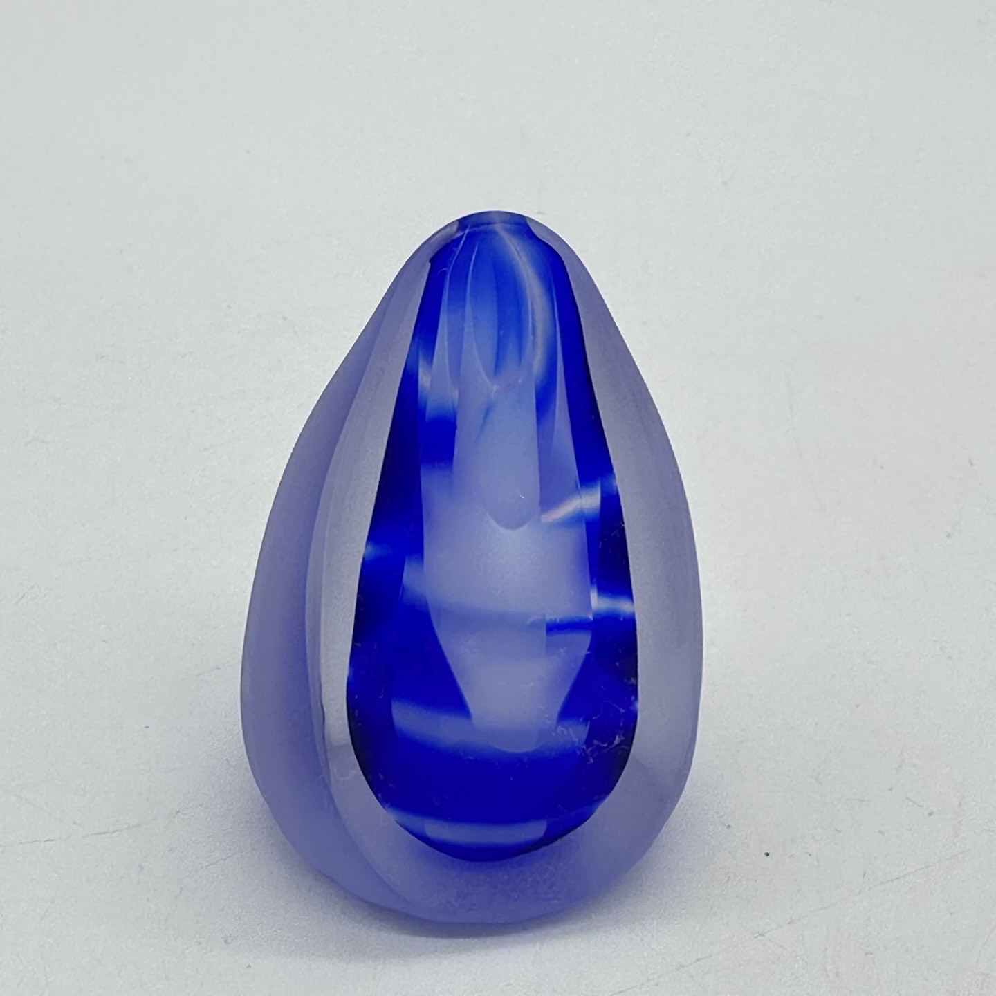 Peter Schiller Signed Art Glass Frosted Clear Front Blue White Spiral ...