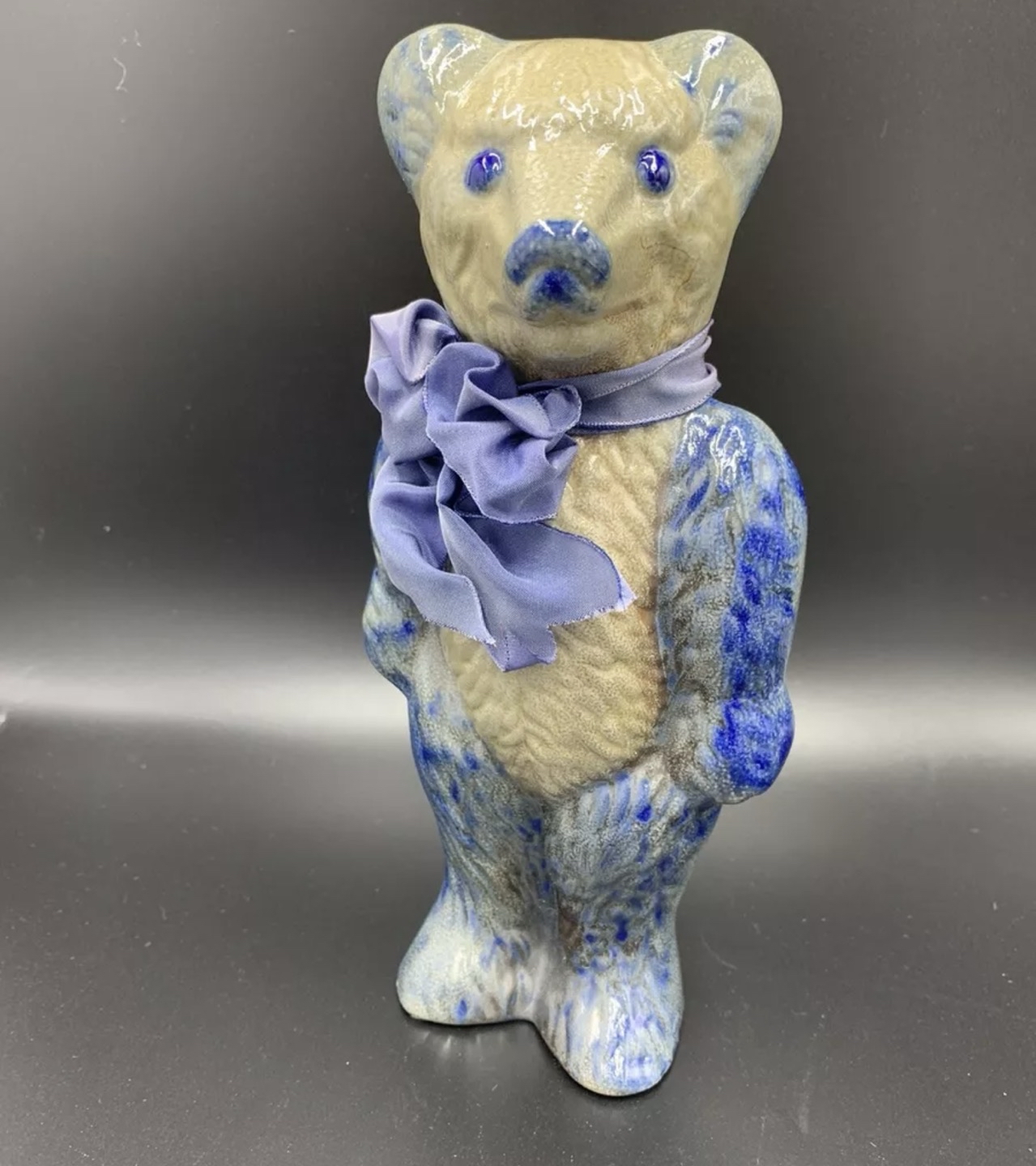 16. BBP Beaumont Brothers Pottery Salt Glaze Bear w original Bow 9.5” 1995