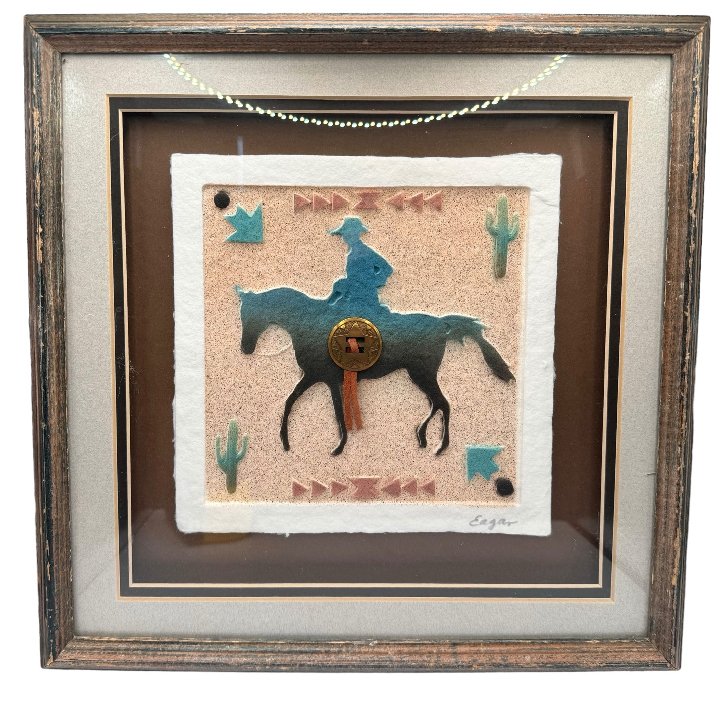 027 Figi Graphics Framed Cast Paper Art Southwest Cowboy 13”