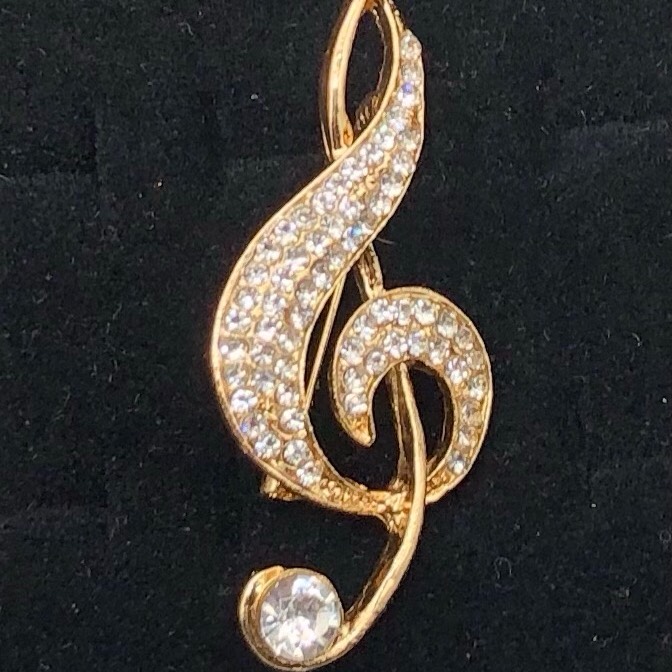 New Old Stock Rhinestone Musical note brooch