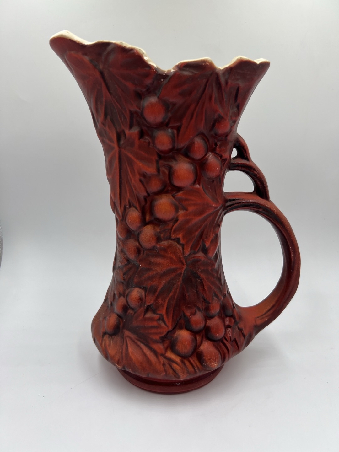 10 Vintage McCoy Pottery Grape Vine Pattern Pitcher Ewer Vase 641 Red 9”