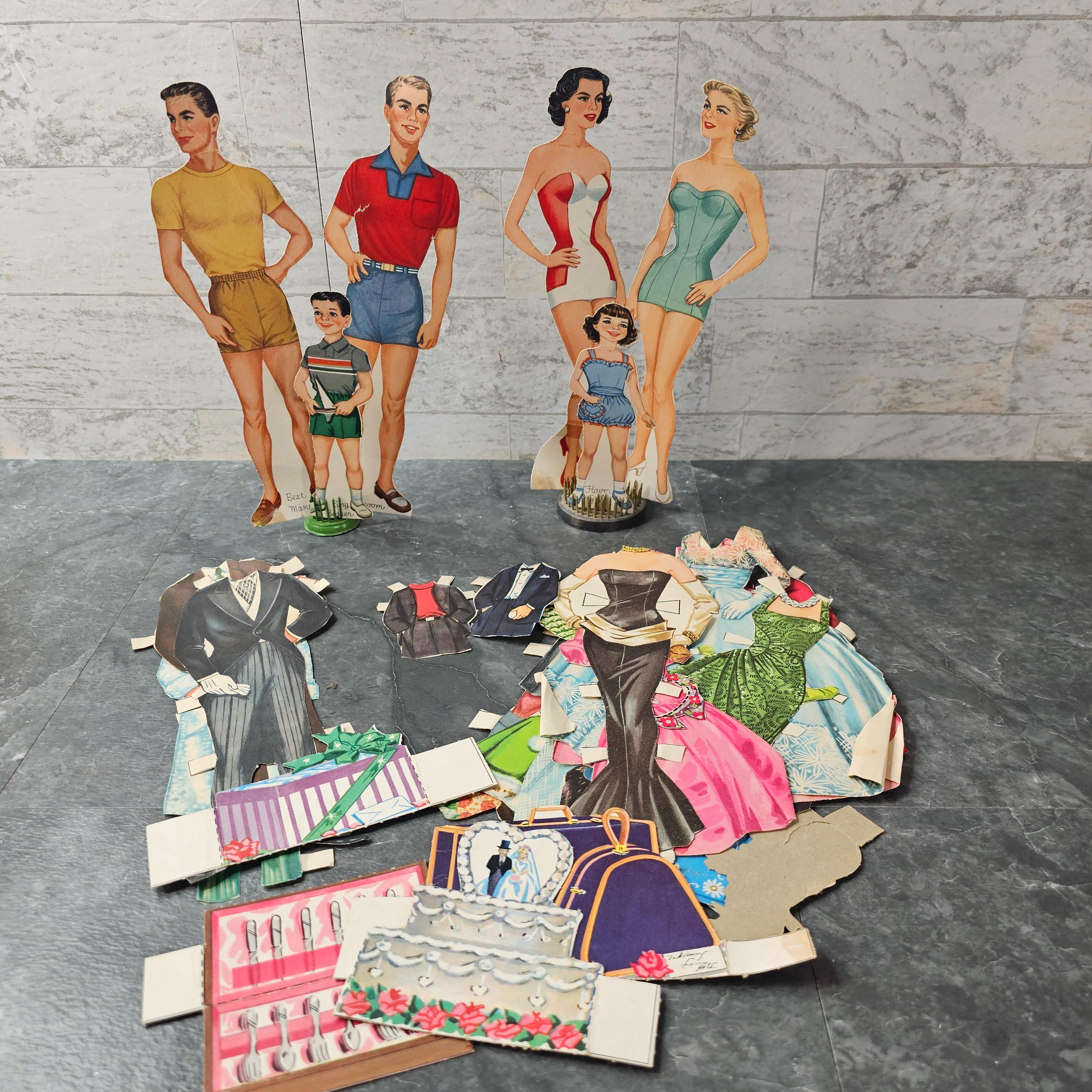 1950's Paper Dolls Lot Bridal Party With Clothing/Props