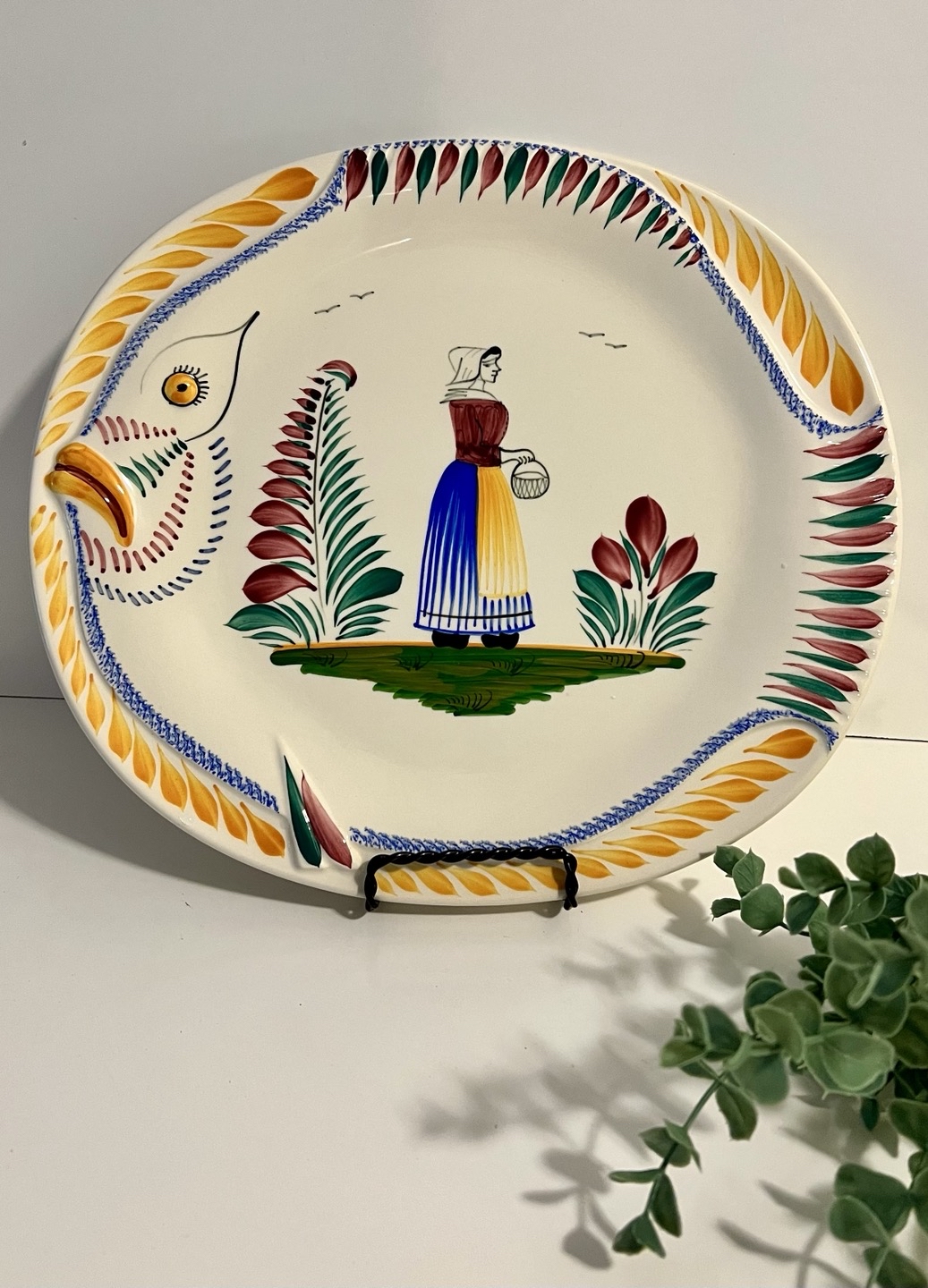 Quimper Signed France, Fish Plate