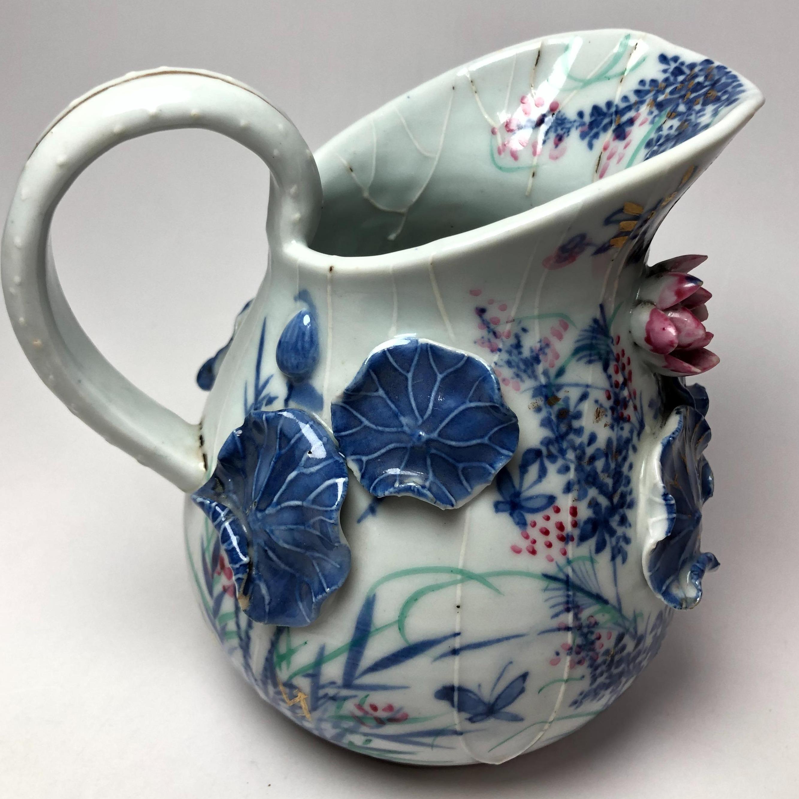 Mid 19th Century English Flow Blue Porcelain Pitcher Applied Water ...