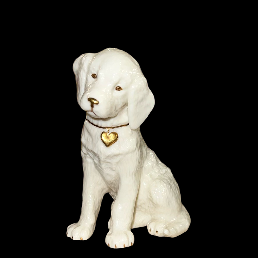 LENOX PORCELAIN LABRADOR PUPPY DOG FIGURINE WHITE WITH GOLD ACCENTS HEART