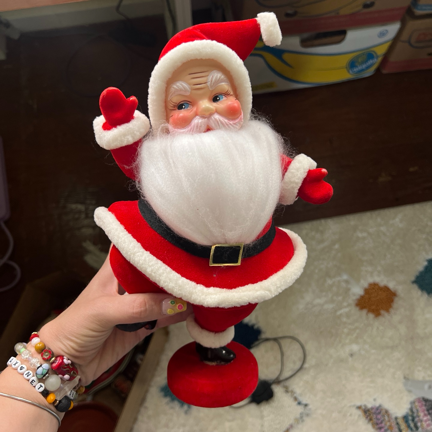 12” Flocked Dancing Santa Figurine