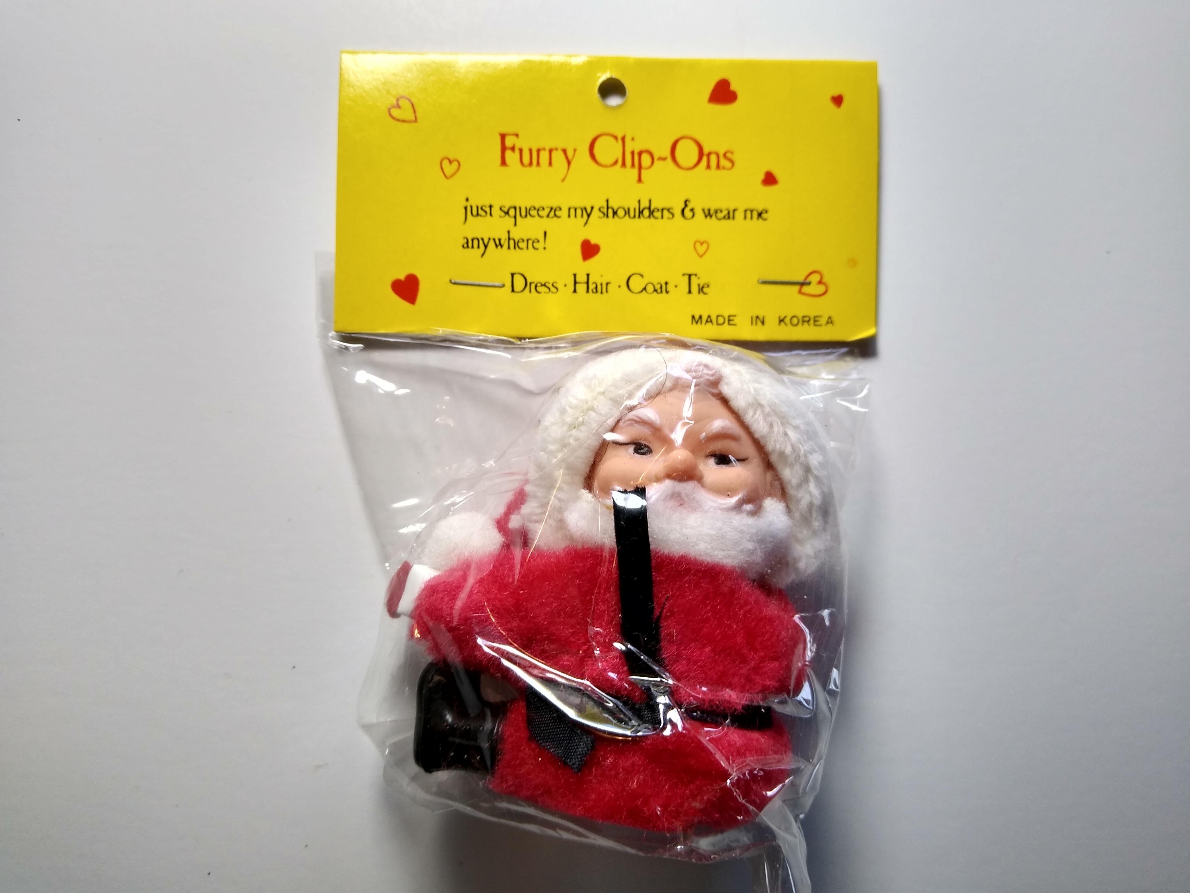 Santa Claus Furry Clip On Christmas Tree Ornament Vintage UNUSED On ...