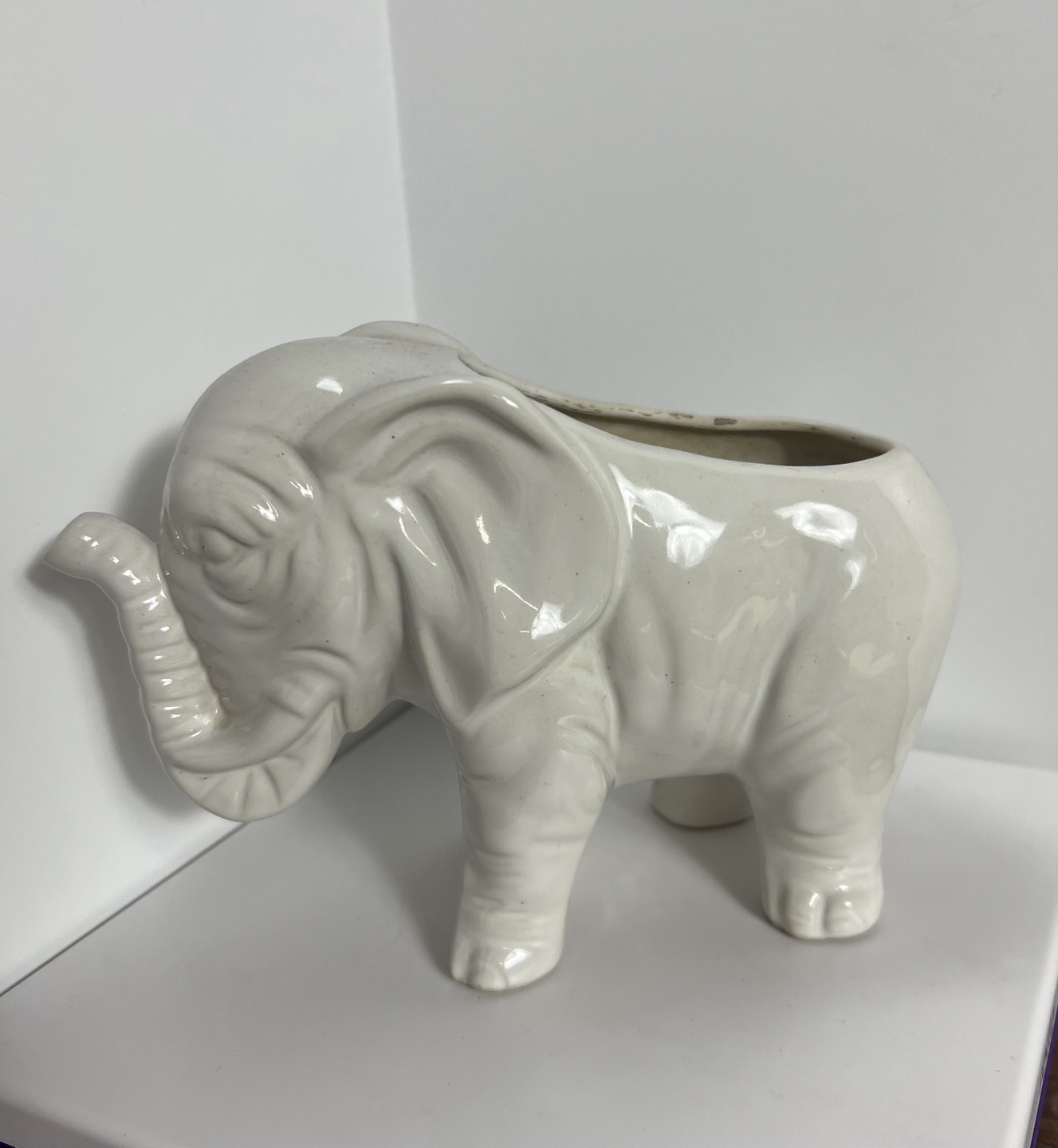 Vintage White Elephant Planter. Unmarked