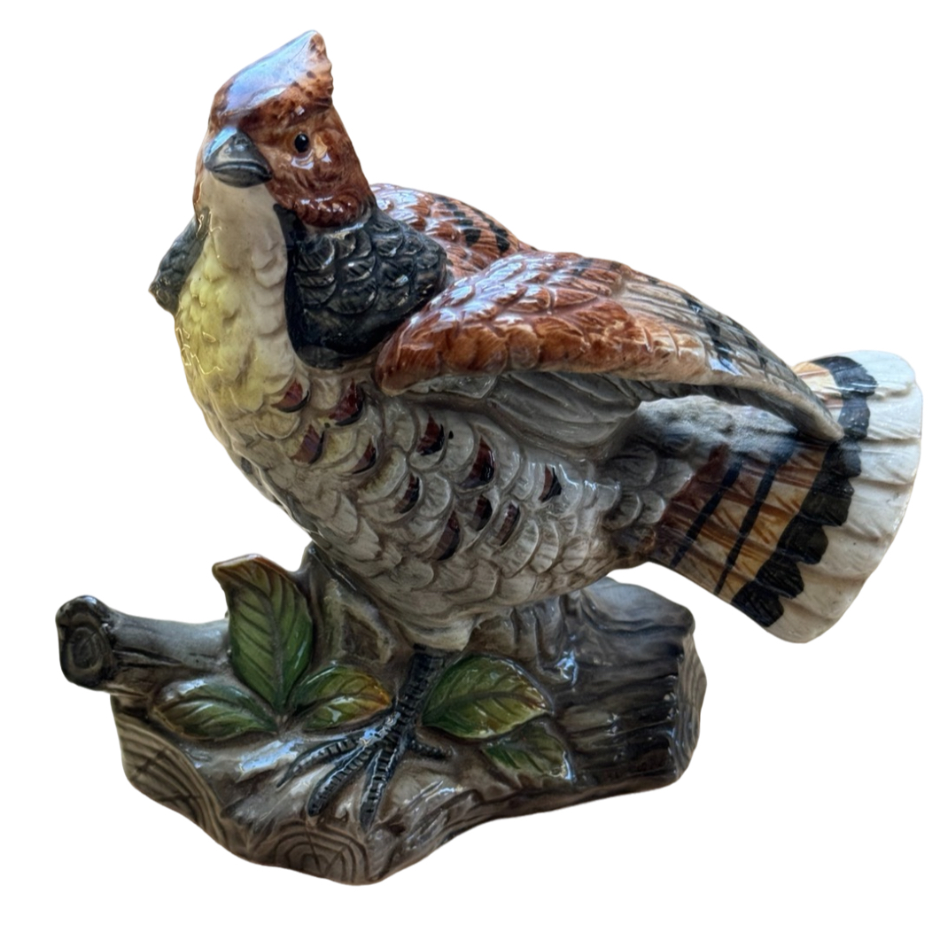 Vintage Mid Century Shafford Porcelain Grouse Figurine on Log Signed ...