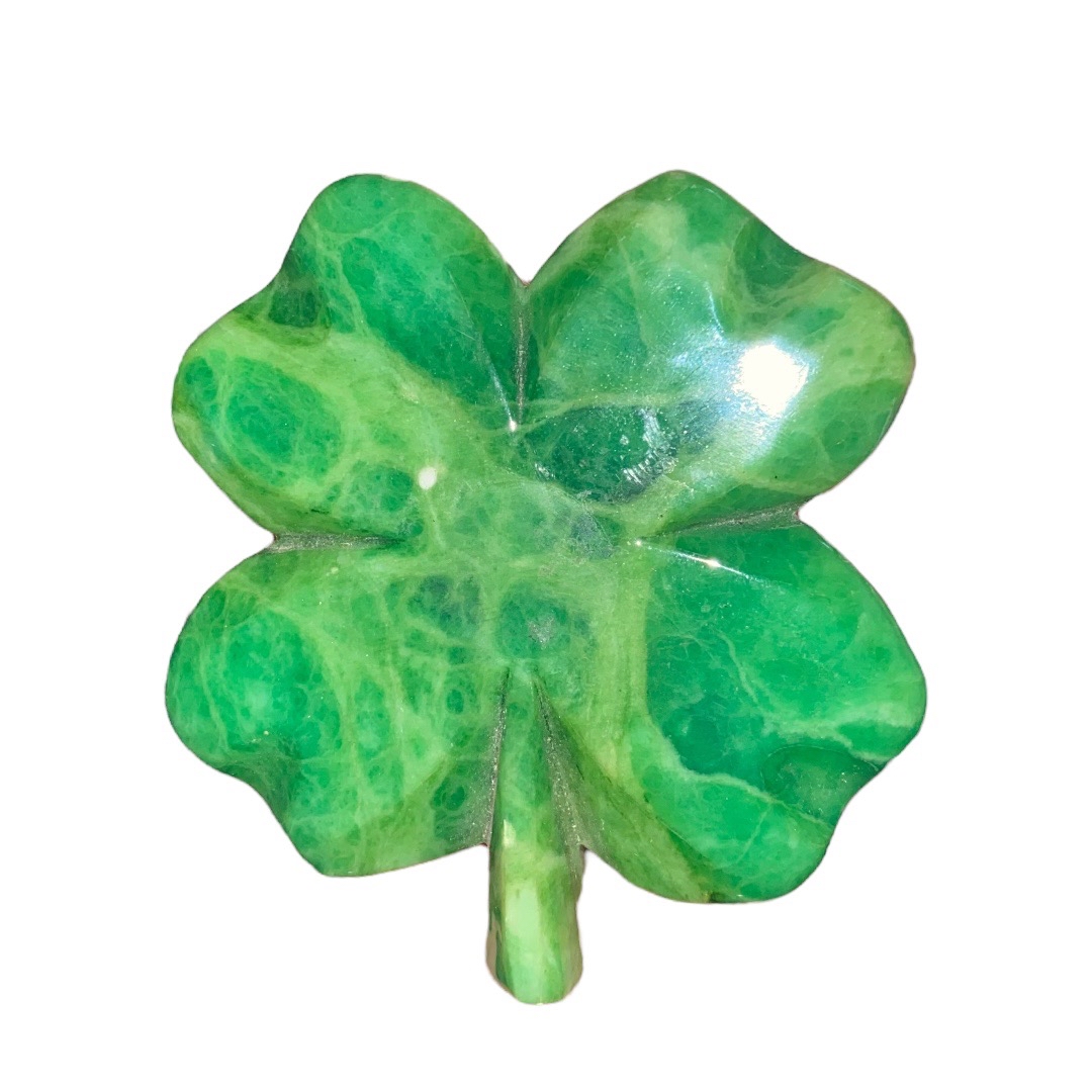 010. Vintage Ducceschi Italy Volterra Alabaster Lucky Clover Paperweight