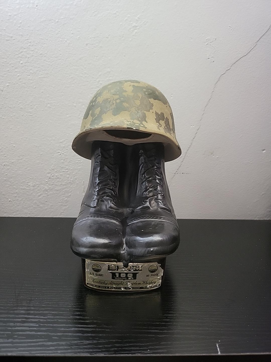 Jim Beam Combat Boots and Helmet Bourbon Whiskey Bottle / Decanter**Empty**