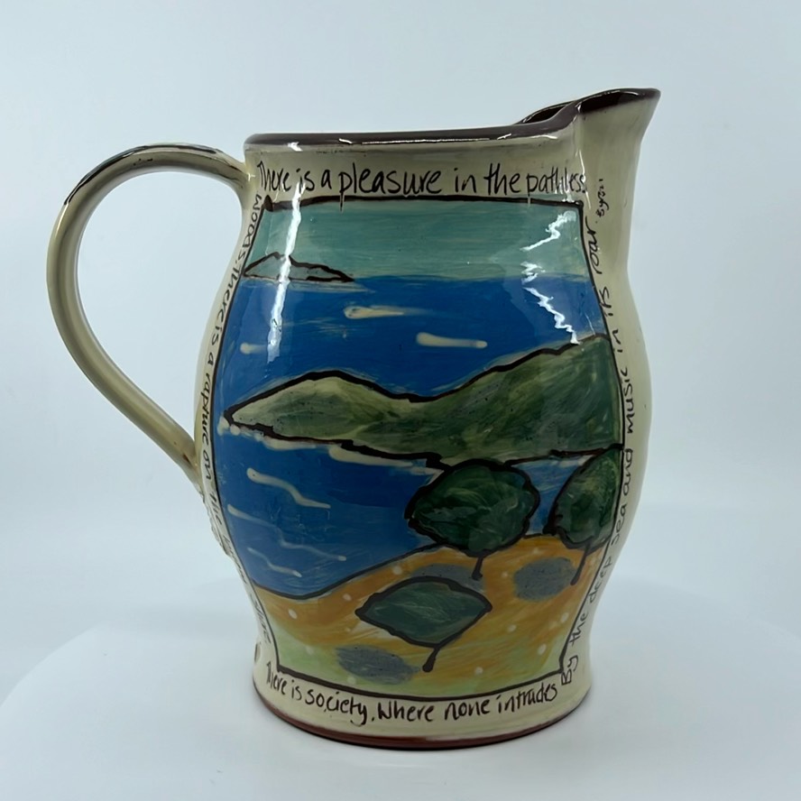 Clio Graham Slip Earthenware Pottery Colorful Pitcher Signed 7”