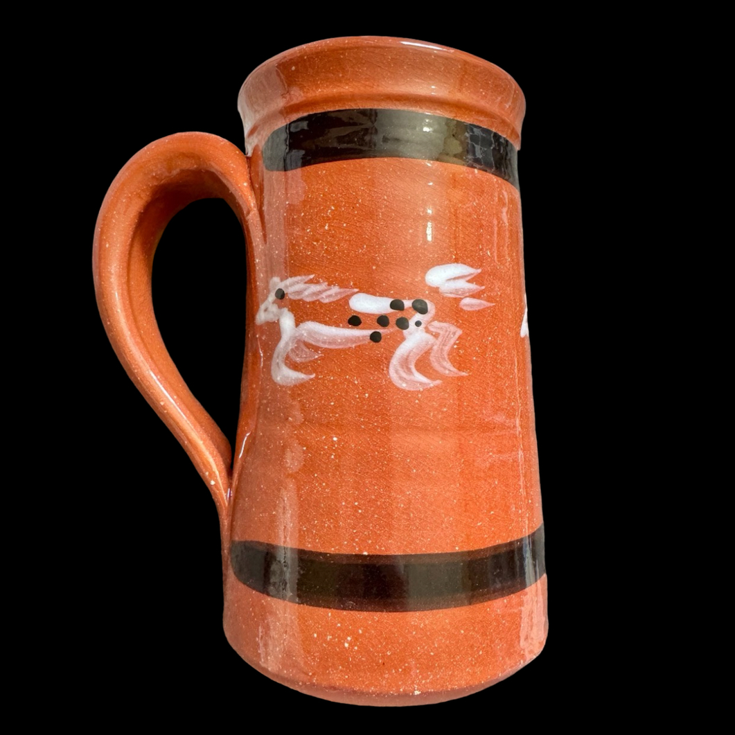 Signed Red ware Pottery Running Horse Hand Painted Mug