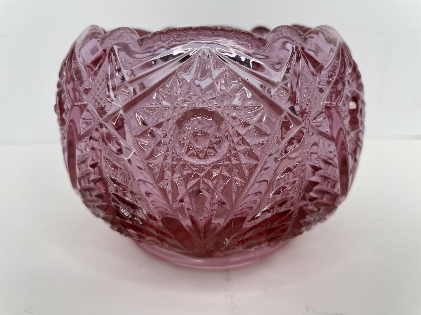 Fenton Dusty Rose Bowl Starburst & Tree Pattern Pressed Glass Bowl ...