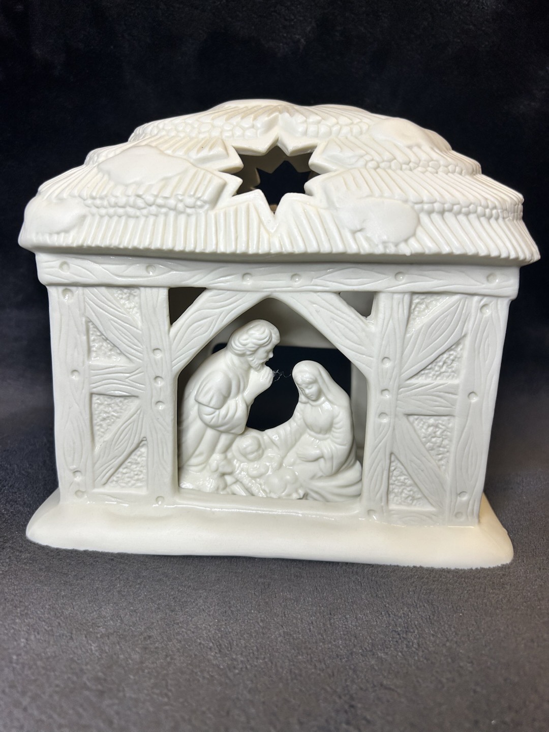 Vintage Partylite Nativity "O Holy Night" Bisque Tea Light Holder Nativity