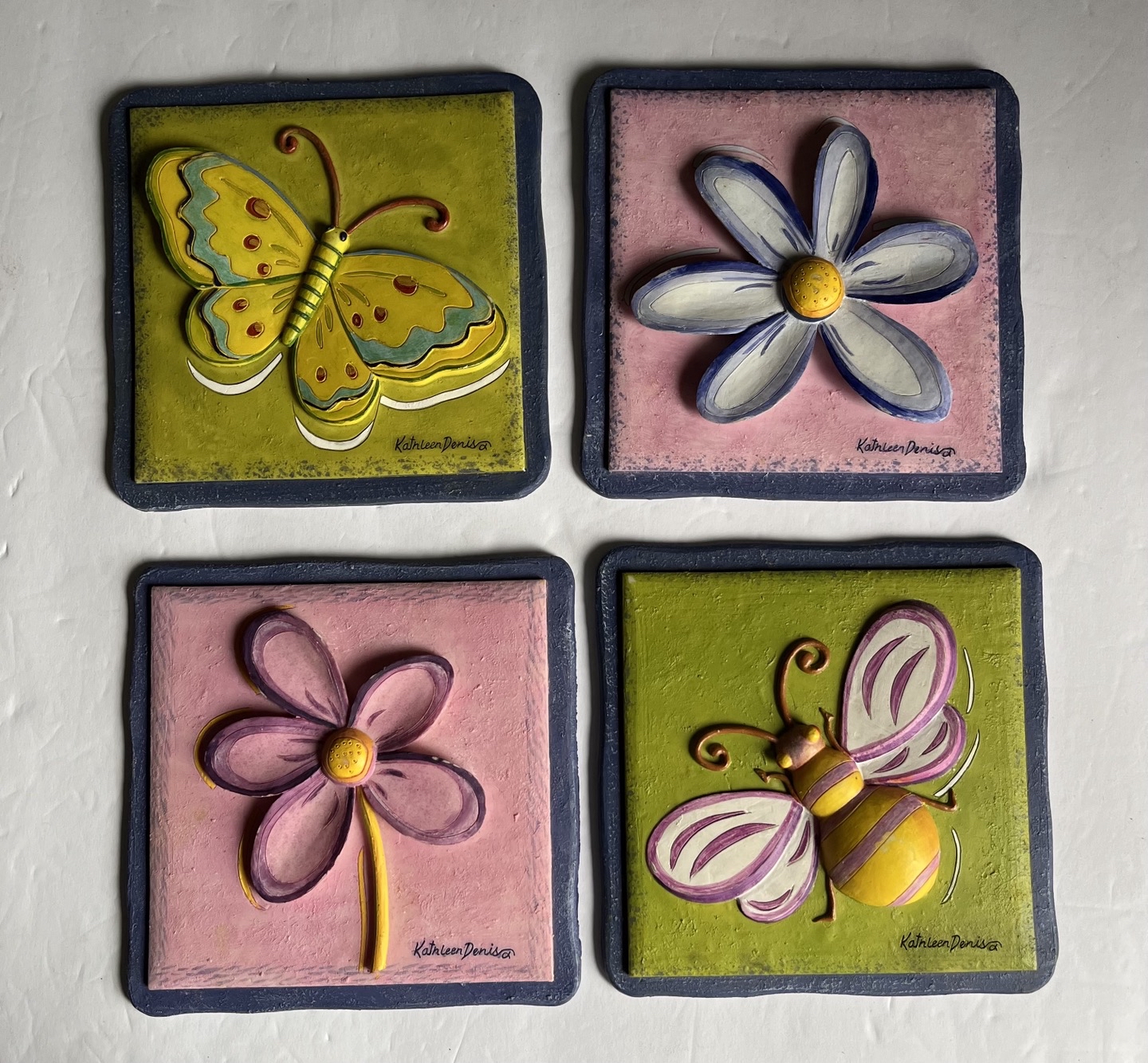 Kathleen Denis Wall Plaques Butterfly Bumble Bee Bugs And Flowers Green ...