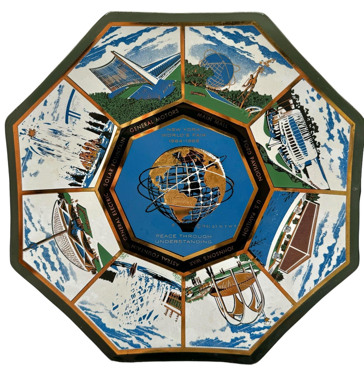 Vintage Houze Art Glass Souvenir Plate New York Worlds Fair Blue Black ...