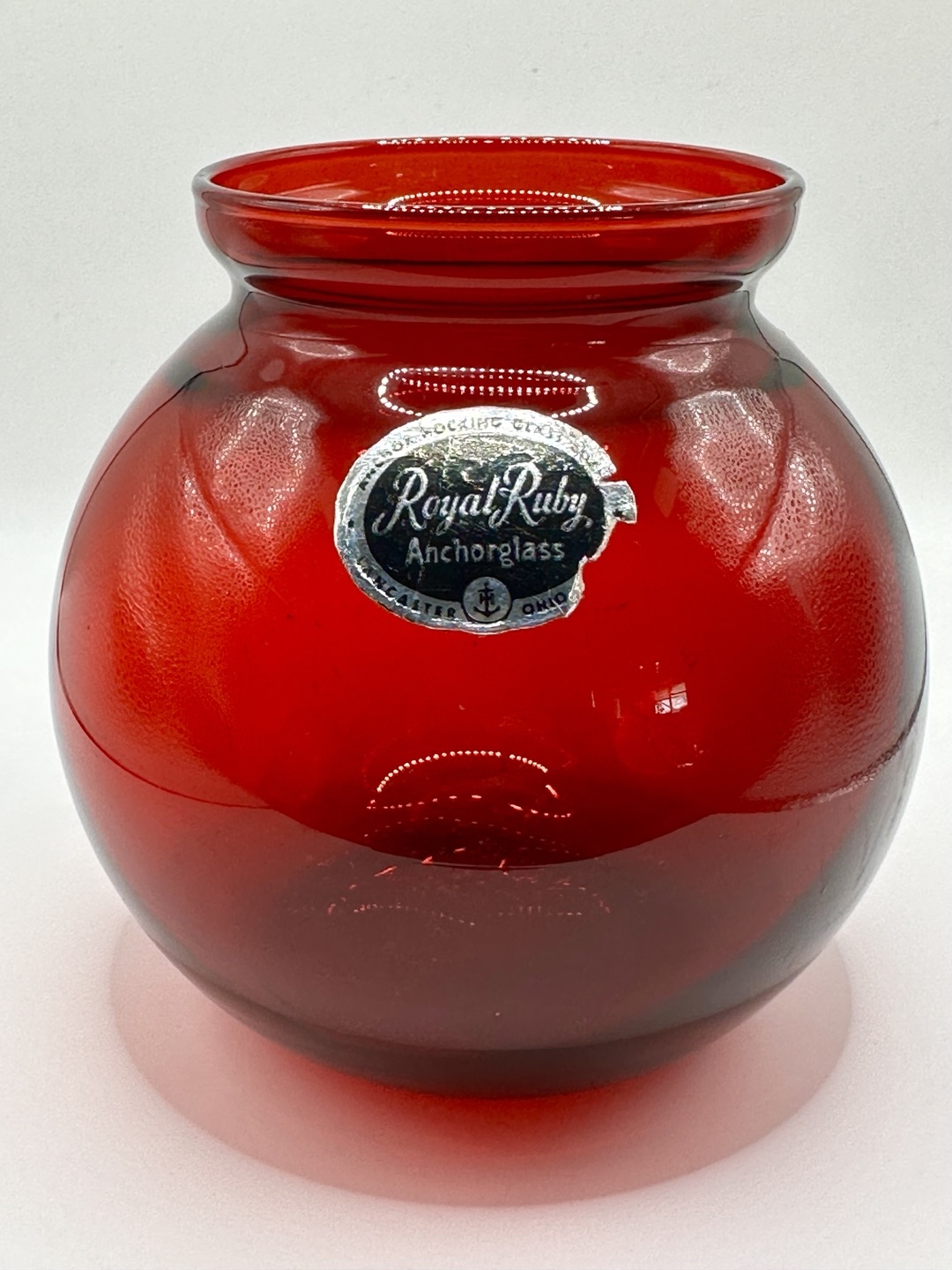Vintage Anchor Hocking Royal Ruby Glass Ivy Ball Vase MCM