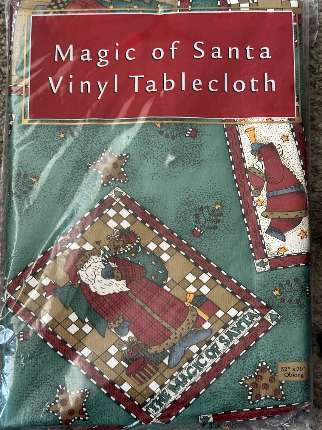 Vintage 1990s Christmas Vinyl Tablecloth: Santa & Teddy Bear, Cottage ...