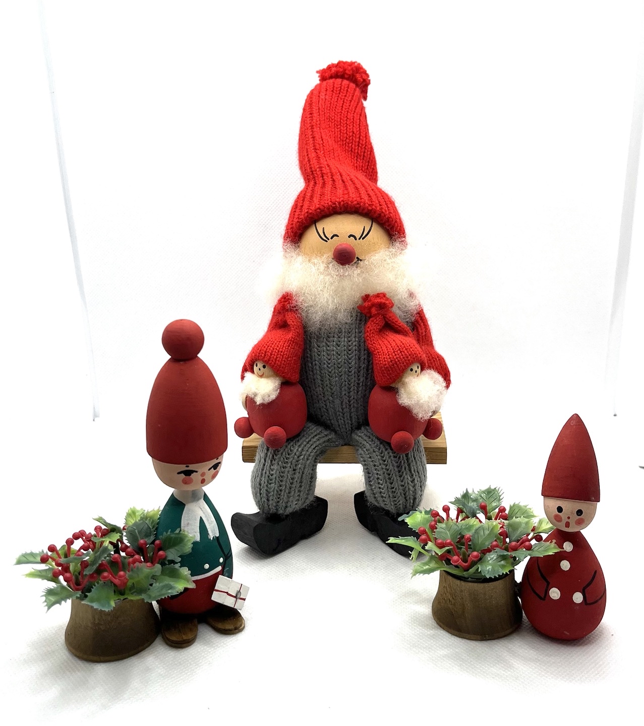 Swedish Folk Art Bo Strom Svensk Tomte Santa Holding Kids On Lap With ...