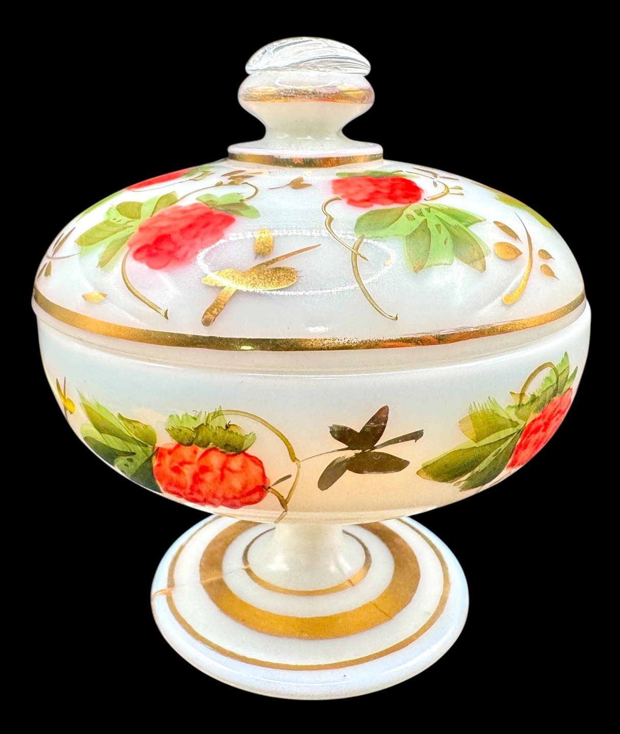 Vintage Fenton Charleton Hand Painted Raspberry Milk Glass Candy Dish ...