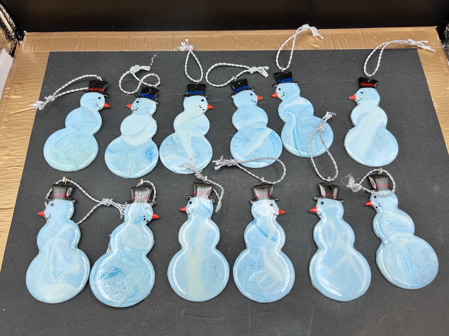 #01 Buyers Choice 4” X 2” Wooden Blue Snowmen Ornament Acrylic Pour ...
