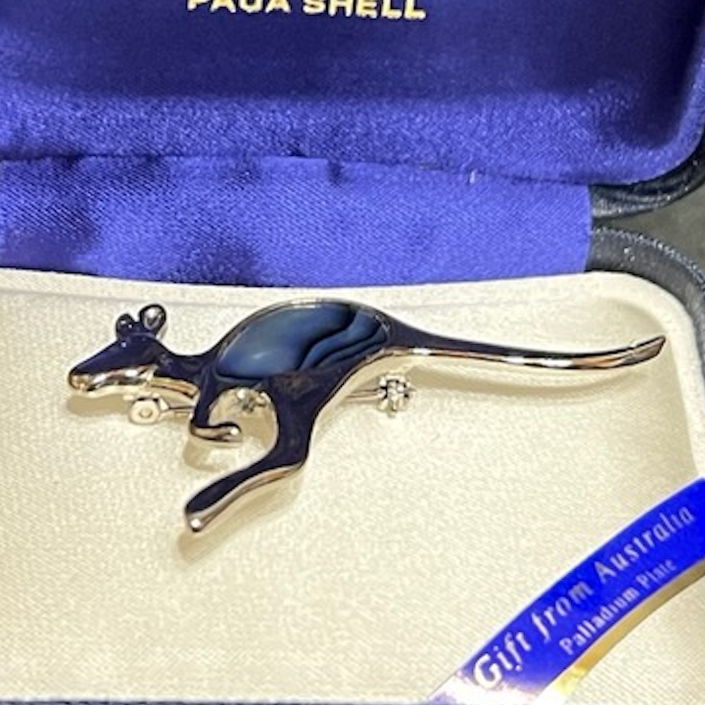 MARKDOWN! Ariki Paua Shell Palladium Plate Kangaroo Brooch New In Box ...