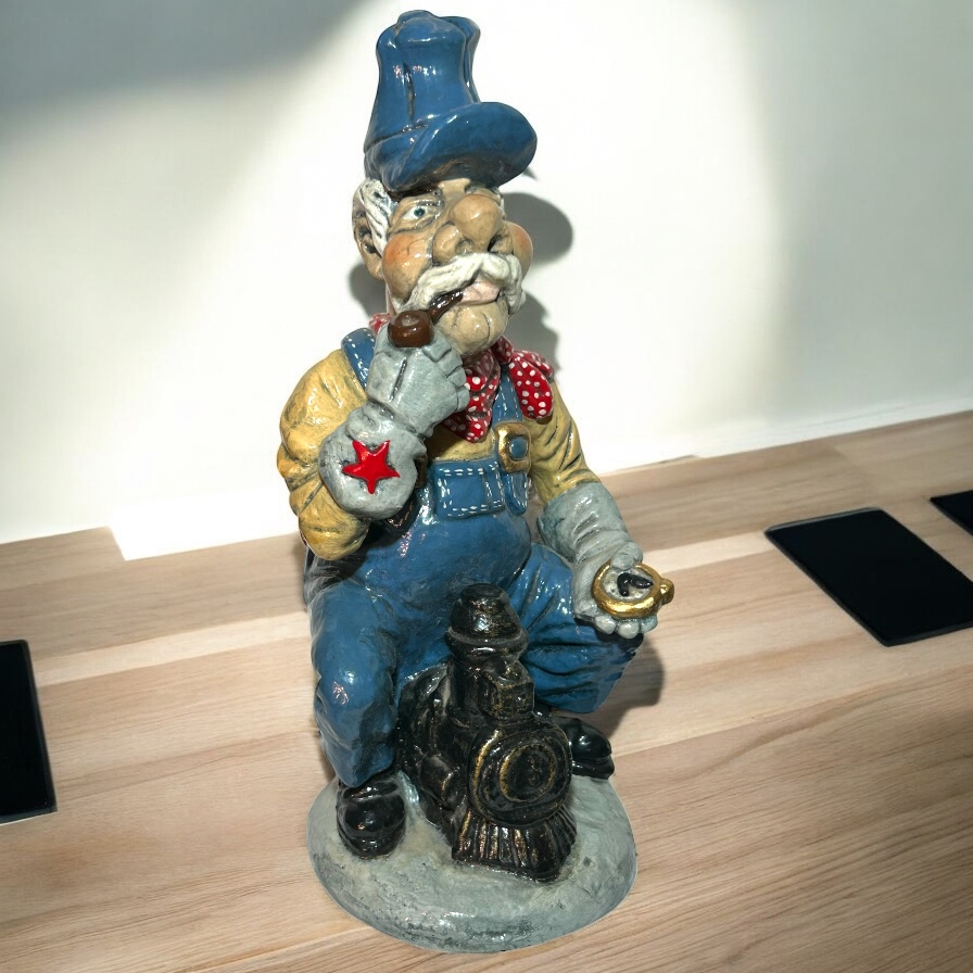 Vtg 1960's Miniature Train Conductor w/ Pipe & Timepiece Chalkware ...