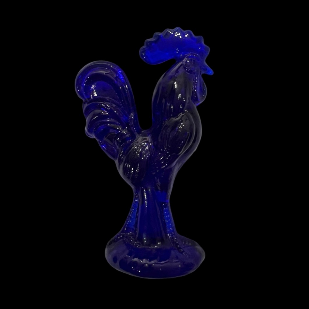 Cobalt Blue Glass Rooster Chicken 4.5”