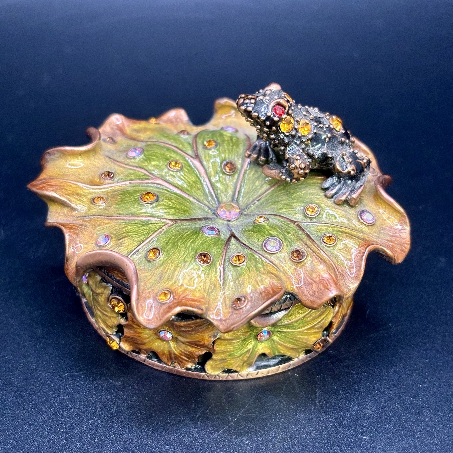 Small Frog On Lily Pad Crystal Jewel Enamel Trinket Pill Box 2004 ...