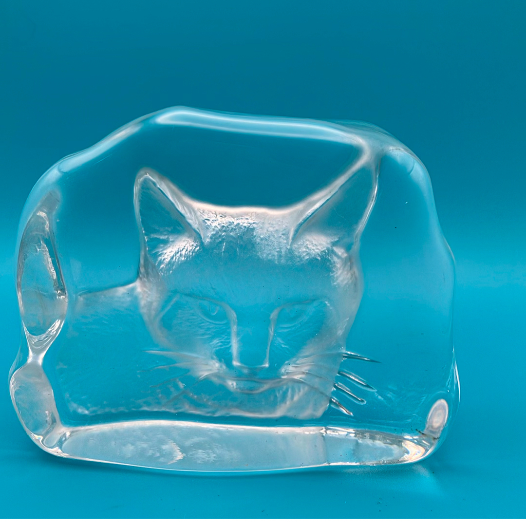 Cat Clear Glass Slab Paperweight