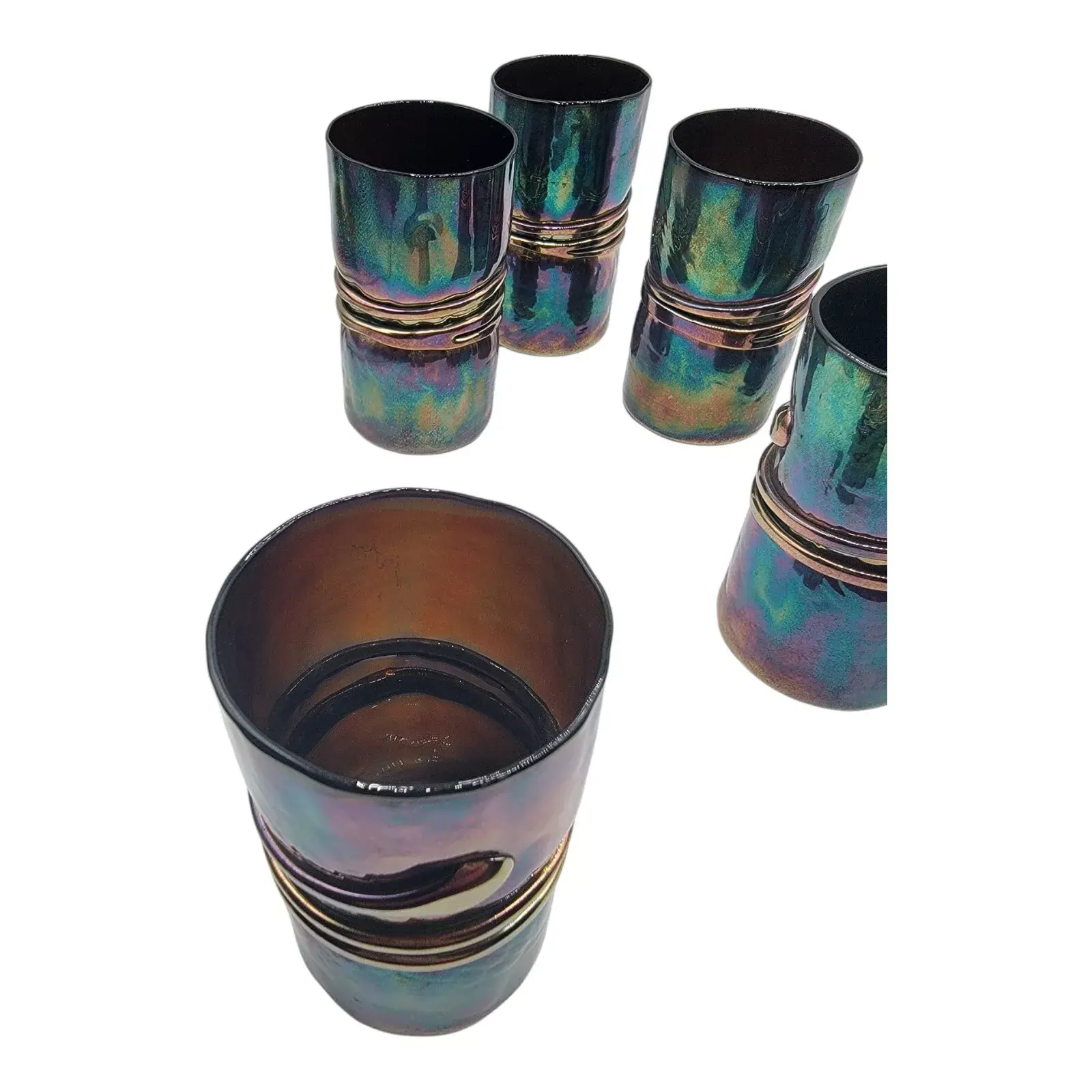 Esteban Prieto Hand Blown Iridescent 8.5 oz Glass Tumblers Set Of 7