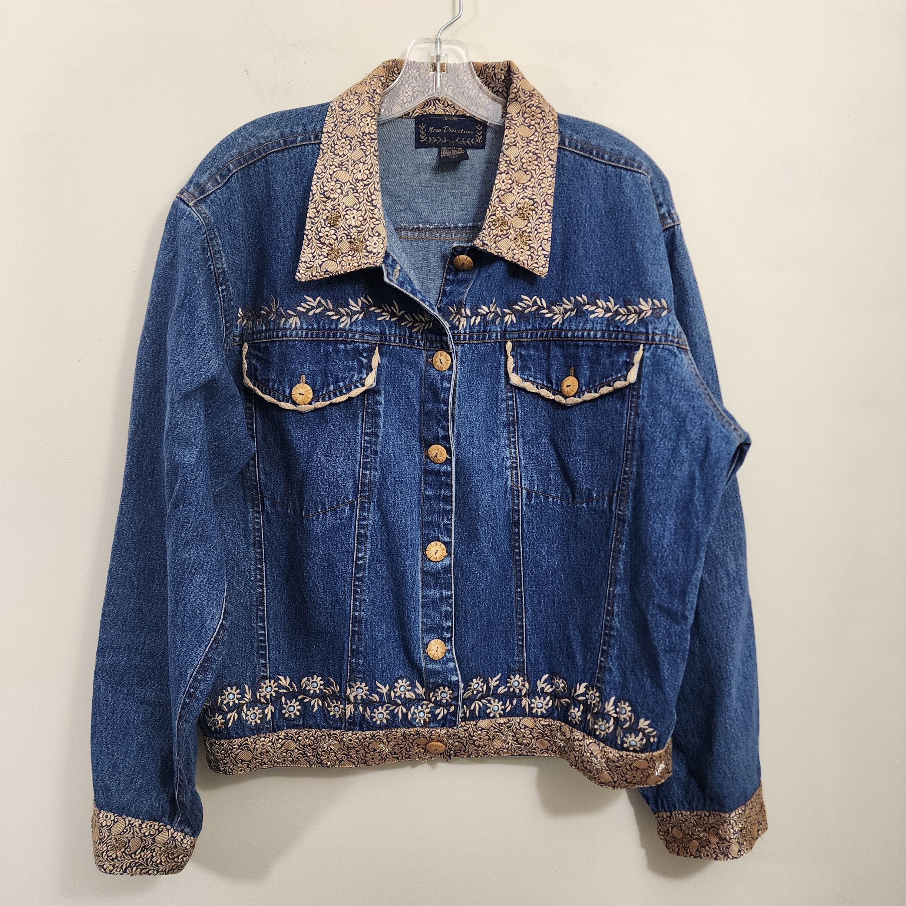 Vintage New Direction floral embroidered button front jean jacket woman ...