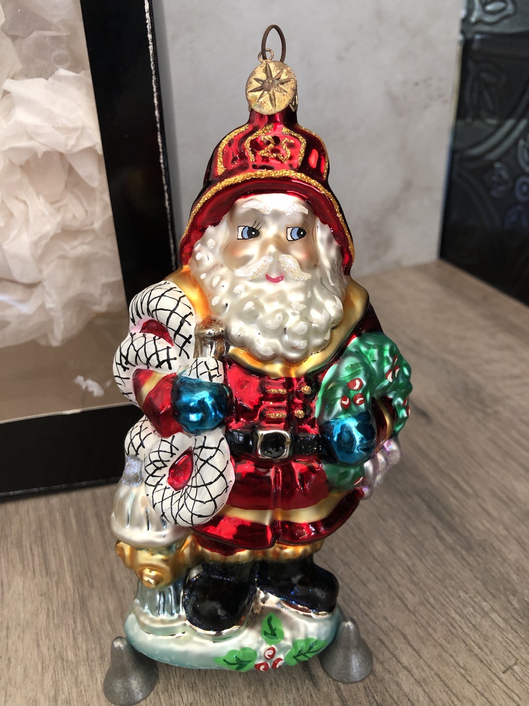 Christopher Radko Glass Ornament Fireman Santa Vintage Collectible Orig Box
