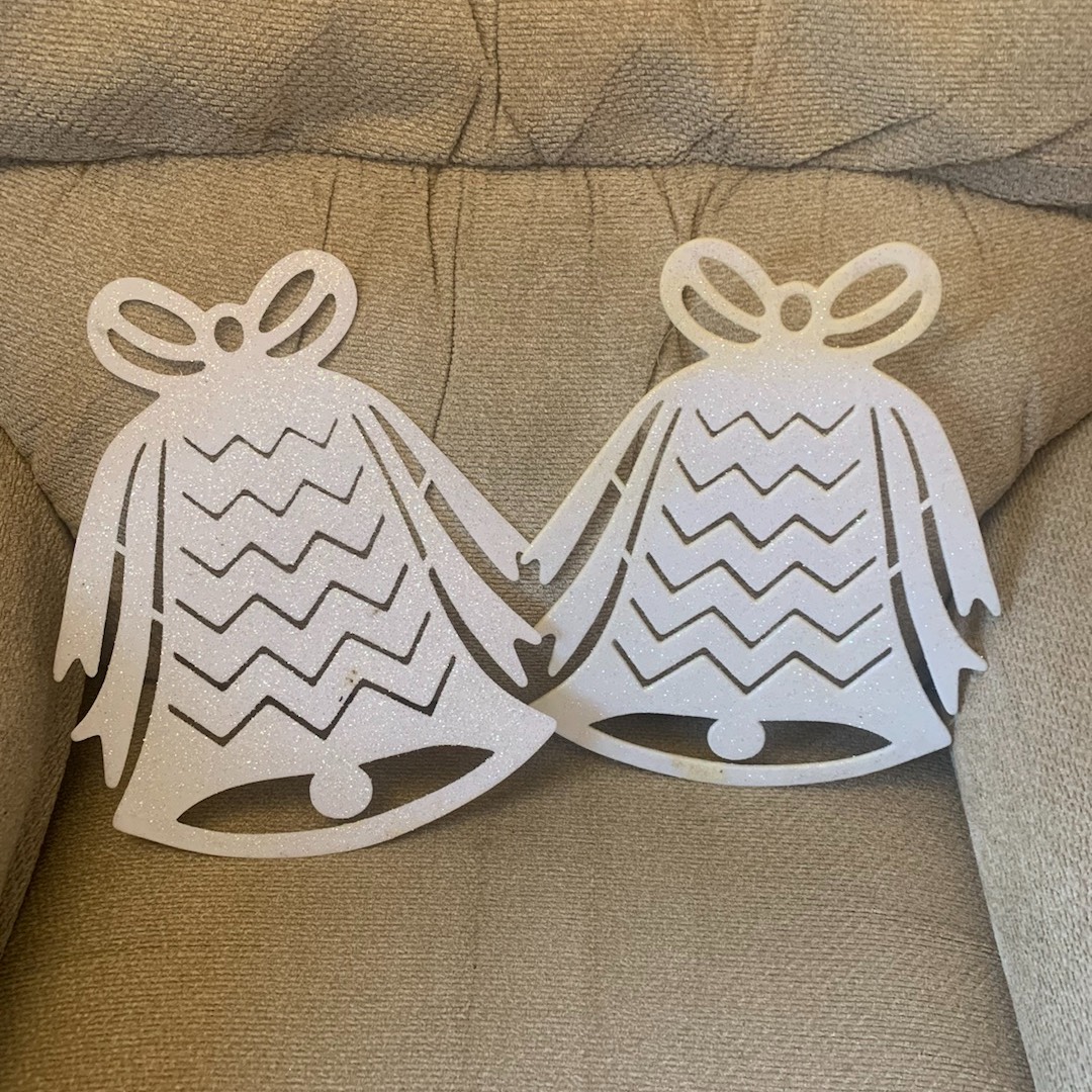 Plastic White Glitter Bell Pair
