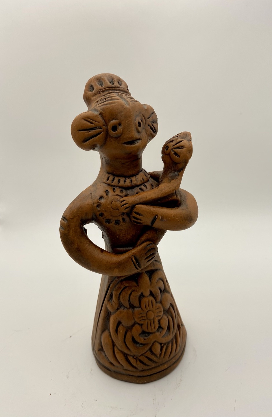 Terracotta Tepa Putul Standing Mother with Child Figure/Doll, Bangladeshi