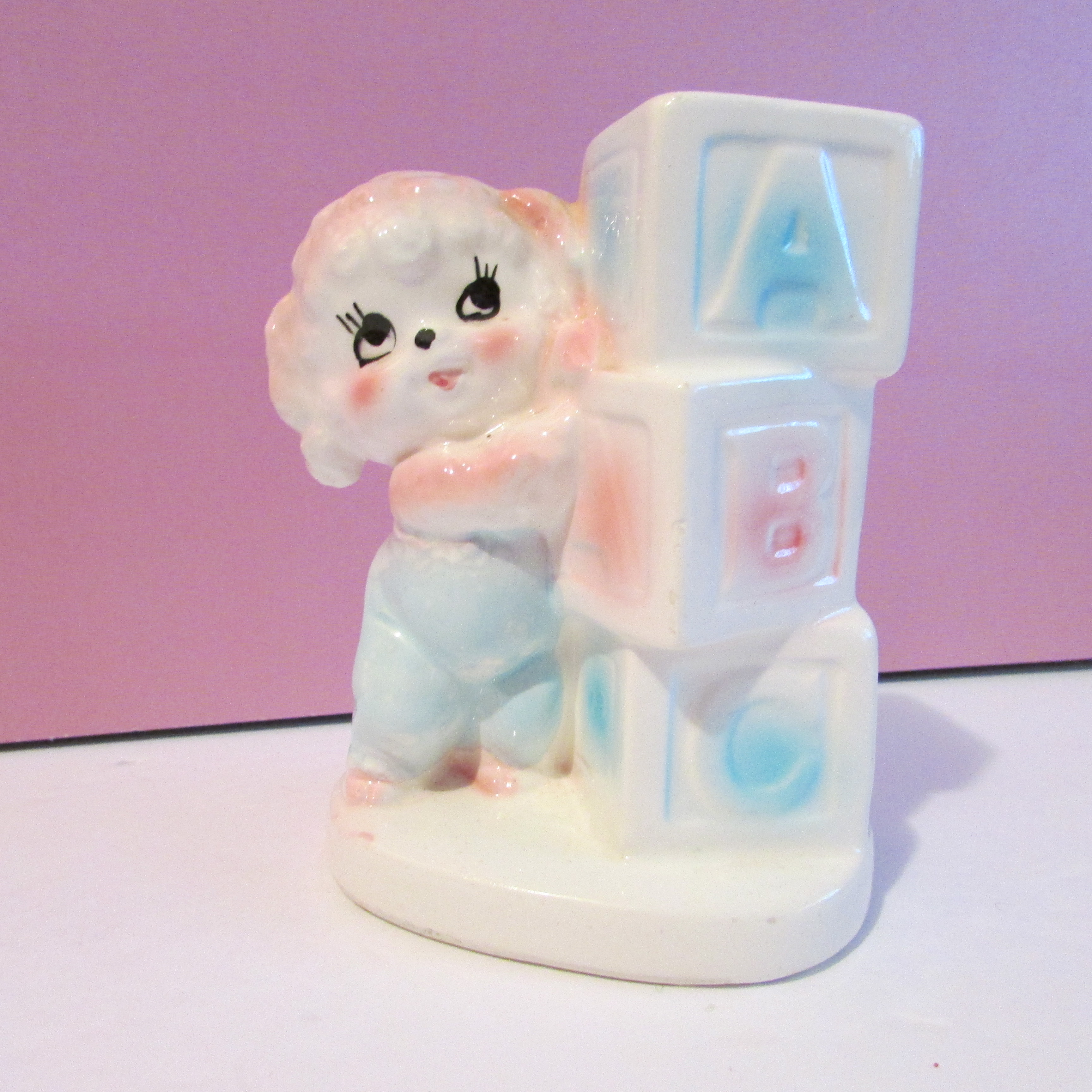 vintage ABC blocks pink and blue dog baby nursery planter Caffco Japan