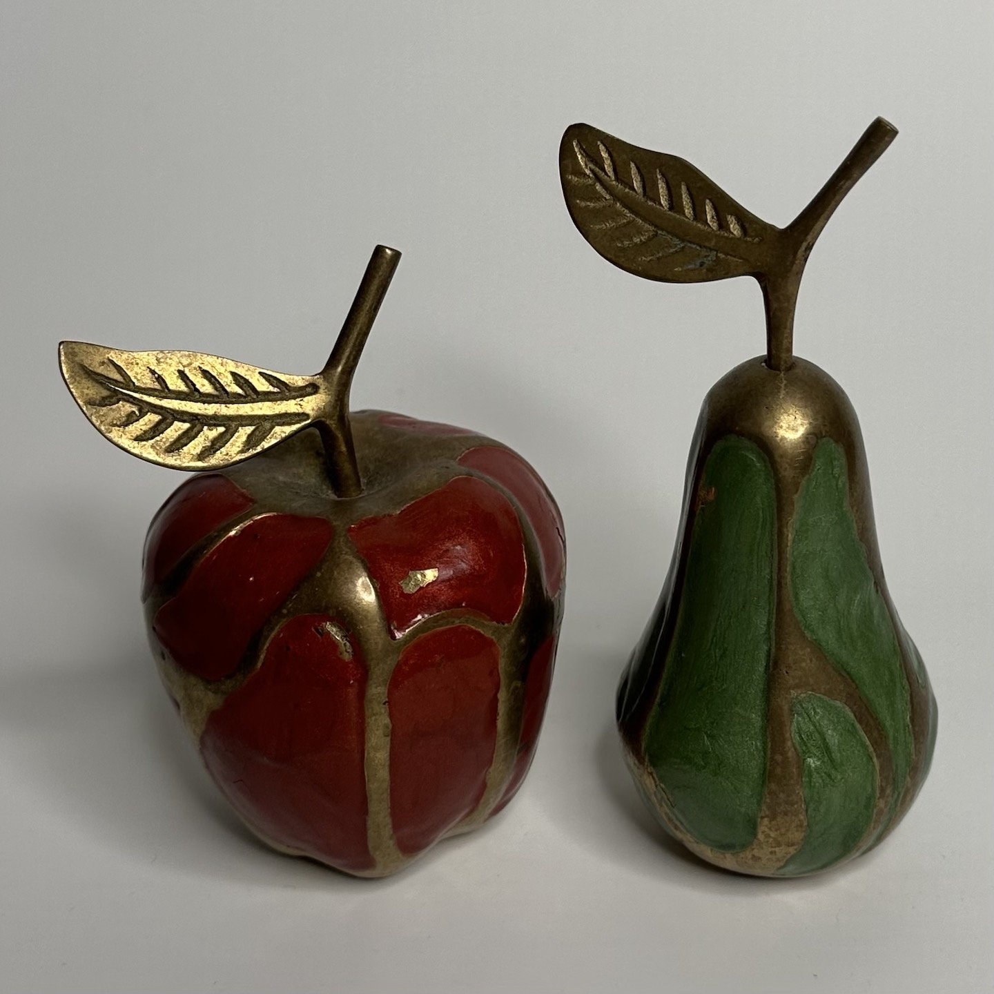 Vintage Marble Enameled Brass Red Apple & Green Pear with Stem Fruit ...