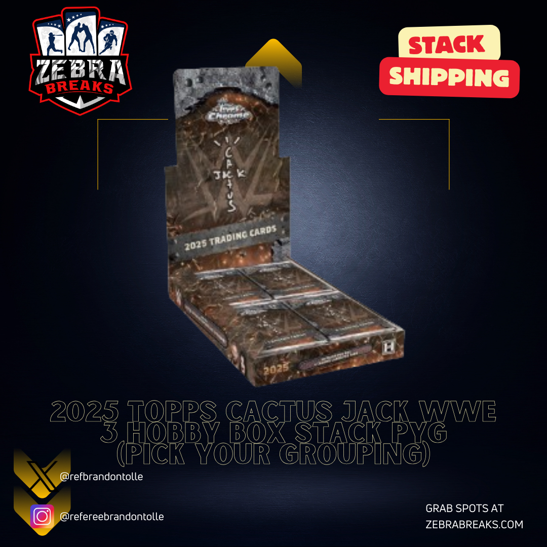 ZB 25526: 2025 Topps Chrome Cactus Jack WWE 3 Hobby Box Stack PYG 14