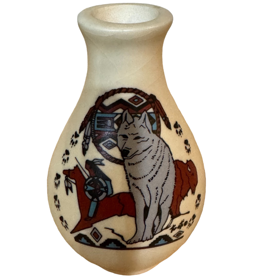 Tucson Arizona Native American Clay Pottery Vase Earth Tones 4" Coyote