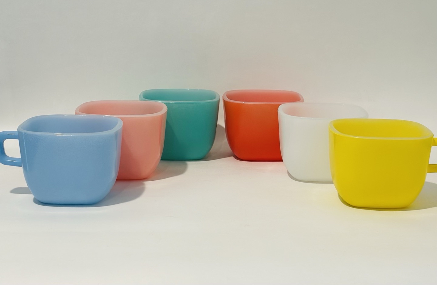 Vintage Glasbake Mugs Square Lipton Milk Glass 1950's - Set Of 6 Colorful