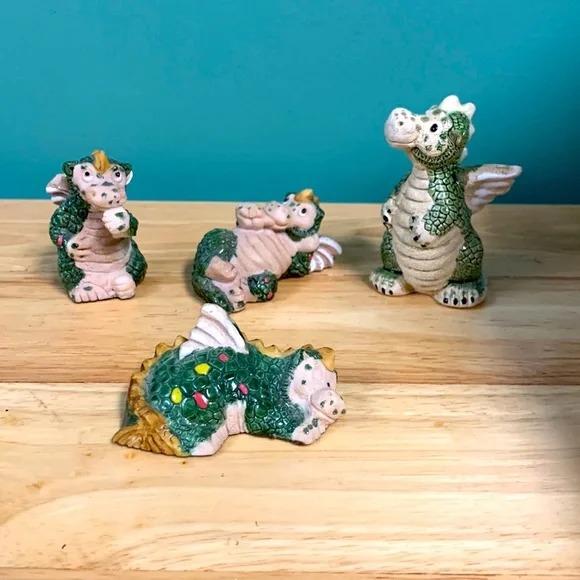 1980 Vintage RP Baby Dragon Figurines Ceramic Sculpture x4