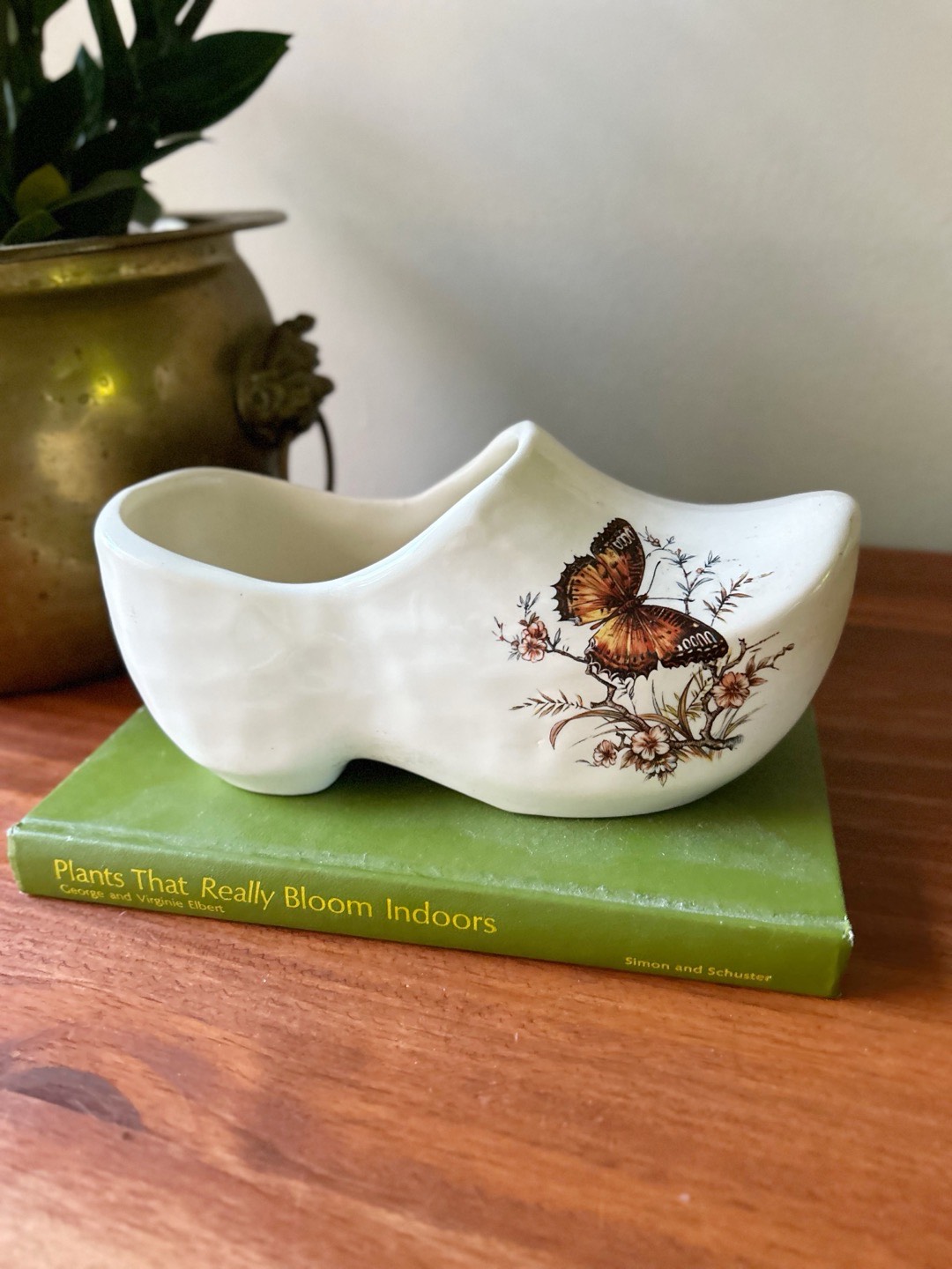 Vintage Dutch Shoe Clog Butterfly Planter Decor