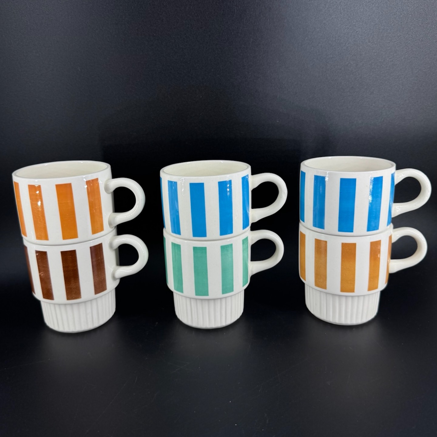 Vintage McCoy Stacking Striped Mugs Set 6