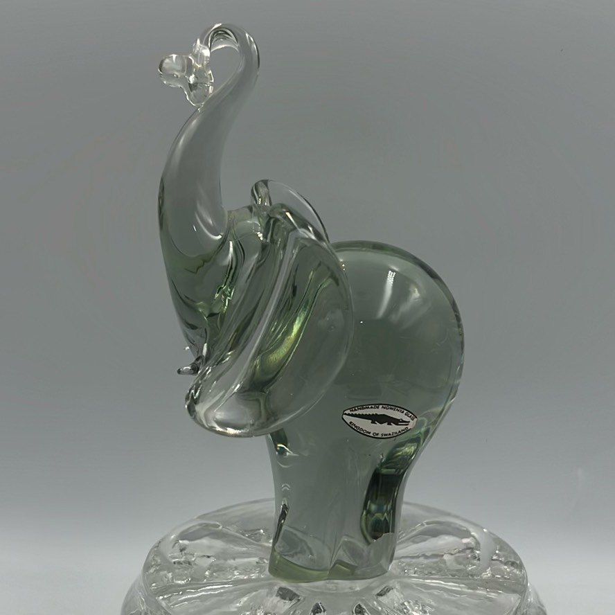 02 Handmade Ngwenya Art Glass Elephant Kingdom Of Swaziland - UV Glow 7”