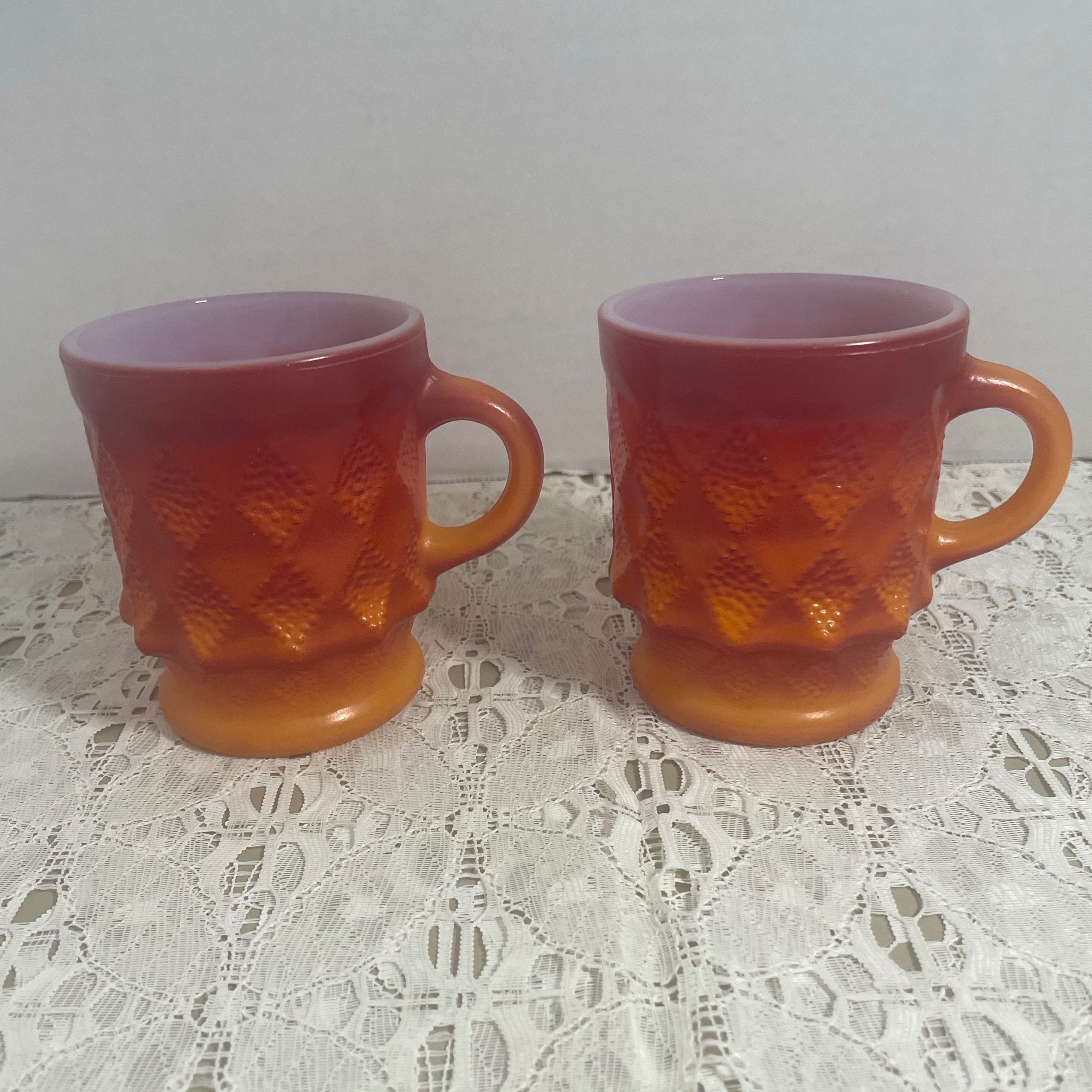 Vintage Fire-King Diamond Pattern Mugs