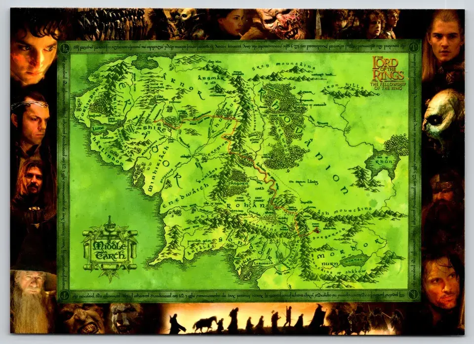 Postcard Lord of the Rings Fellowship of the Ring Character Map Middle ...