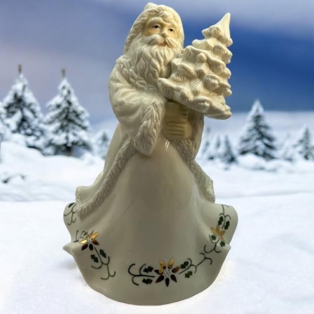 Palm Tree Porcelain Santa Music Box with Gold Trim 8.5" Tall