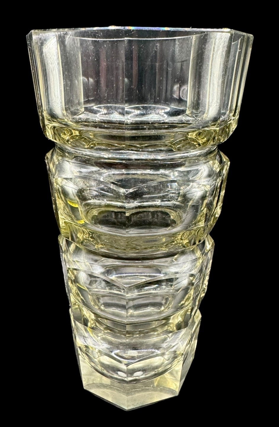 Vintage Moser Hoffman Art Glass Faceted Cut Crystal Vase Clear Yellow ...