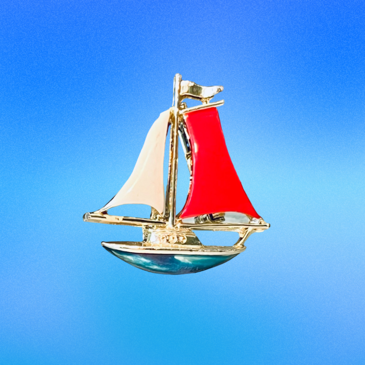 Vintage Gerry's Red White and Blue Enamel Sailboat Nautical Brooch